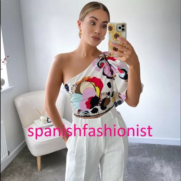 Zara | Tops | Zara Print Asymmetrical One Shoulder Crop Top New | Poshmark